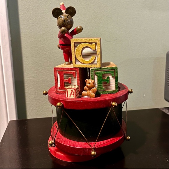 Source Unknown | Accents | Teddy Bear Drum Music Box Vintage Wooden ...